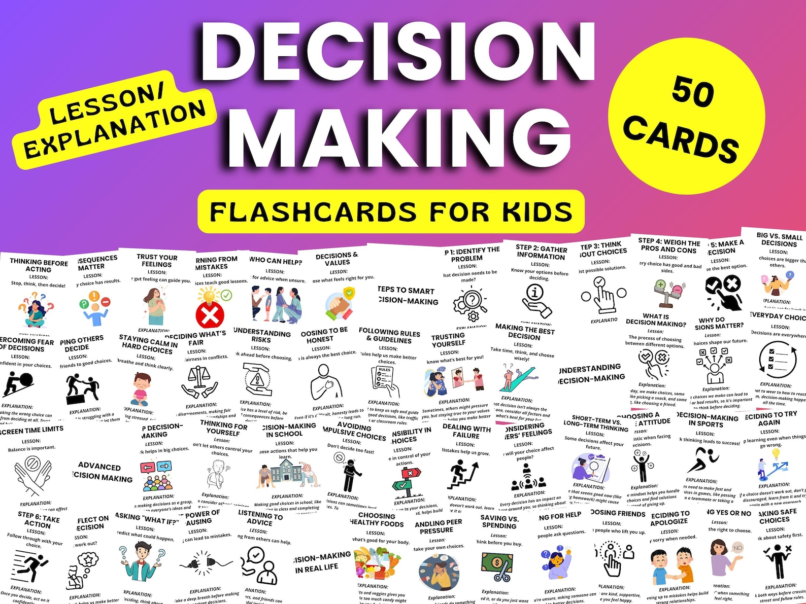 Decision Making Flashcards for Kids, Critical Thinking Problem Solving ...