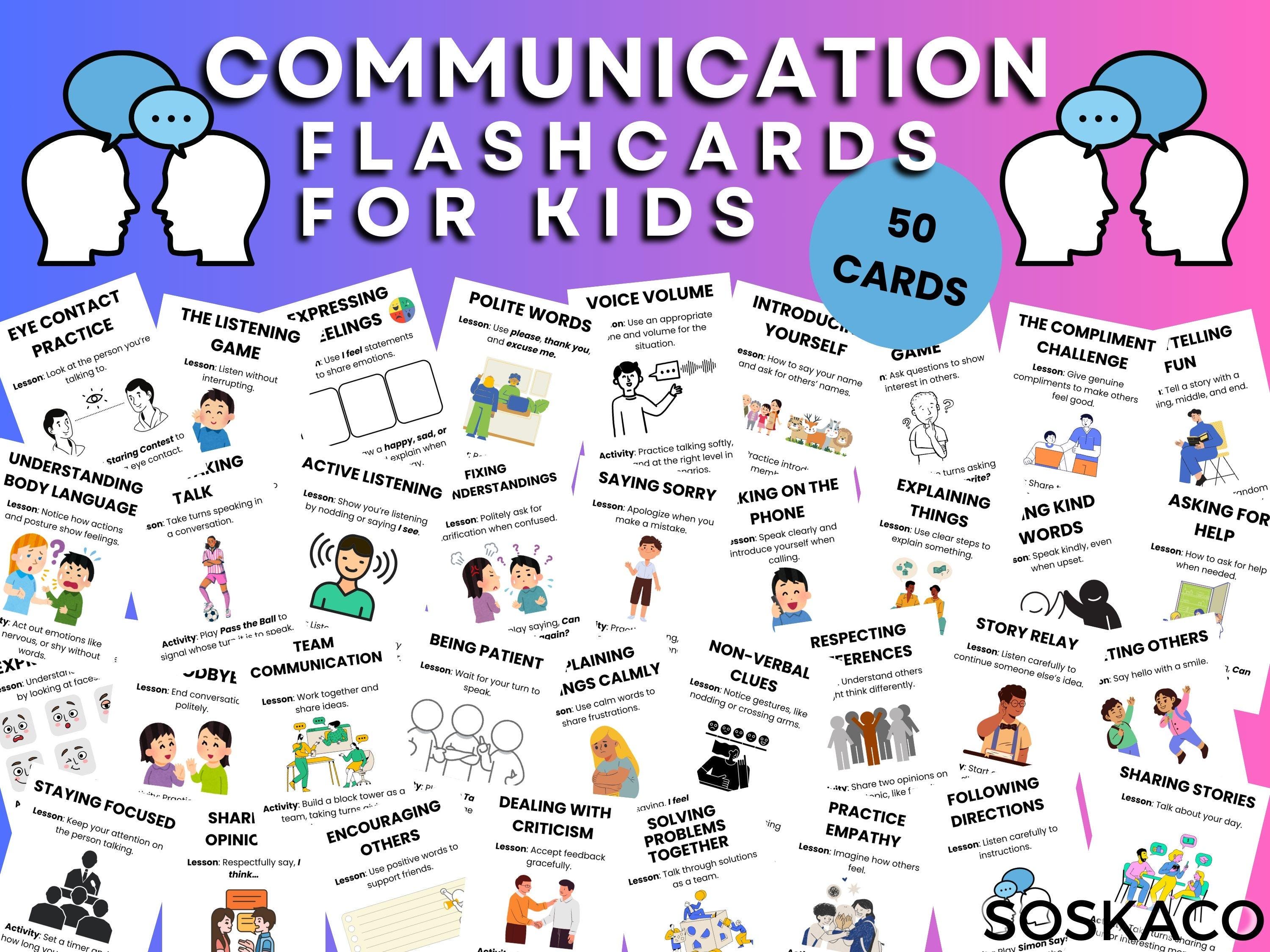 Communication Skills Flashcards for Kids, Printable Self Confidence ...