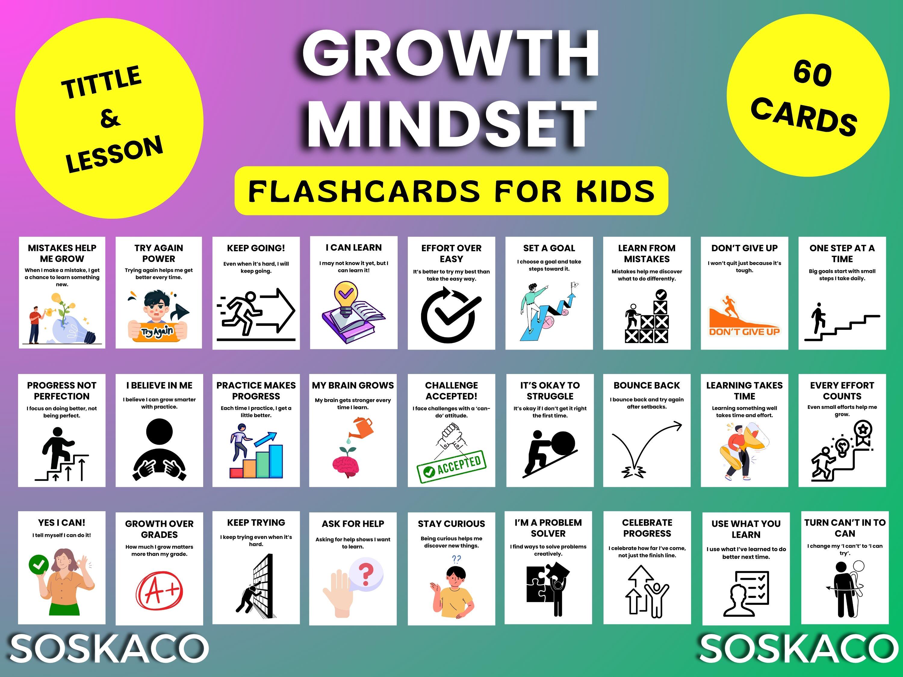 Growth Mindset Flashcards for Kids, Confidence Activities, Affirmation ...