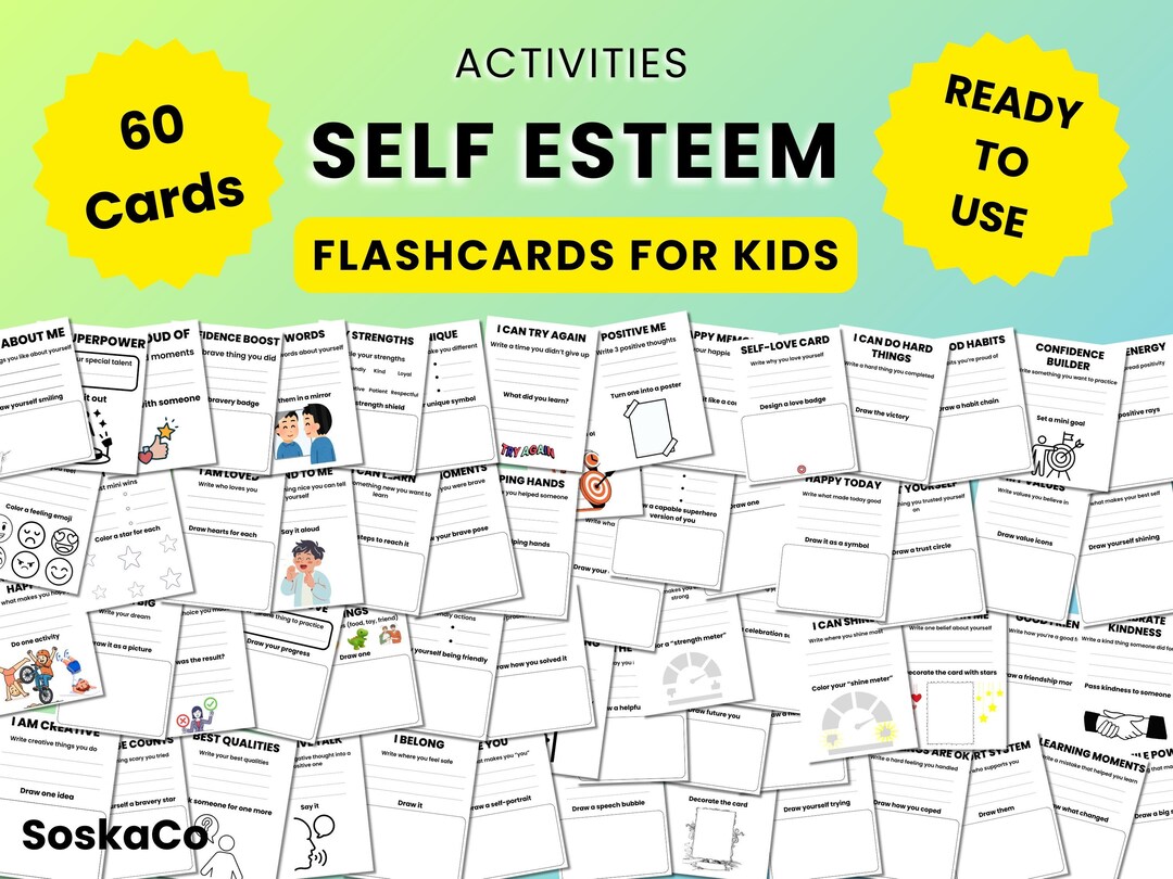 Self Esteem Flashcards for Kids, Confidence Building SEL Activities ...