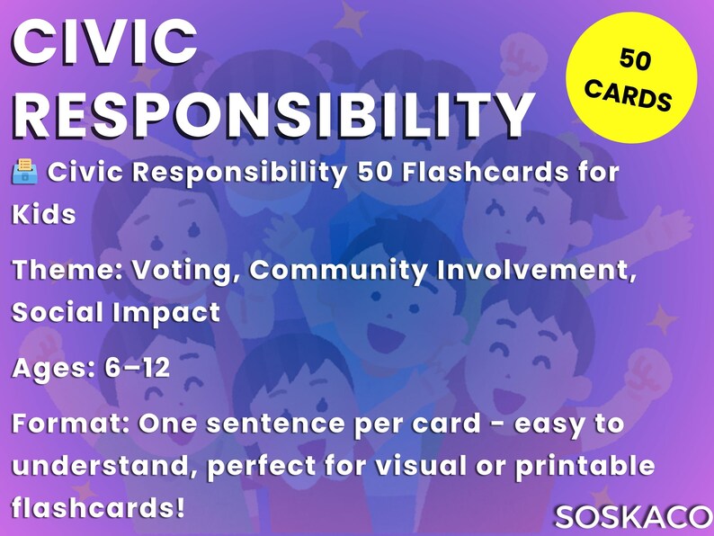 Civic Responsibility Flashcards for Kids, Responsibility Card ...