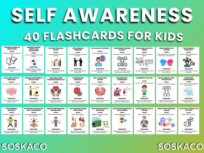 Self Awareness Flashcards for Kids, Build Confidence Cards, Emotional ...