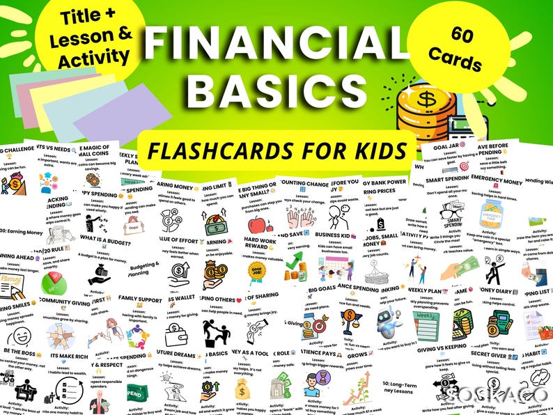 Financial Basics Flashcards for Kids, Financial Literacy, Saving Money ...