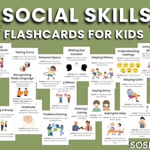 Social Skills Flashcards for Kids, Social Skills Game, Empathy, Sharing ...