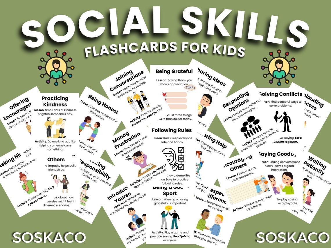 Social Skills Flashcards for Kids, Social Skills Game, Empathy, Sharing ...