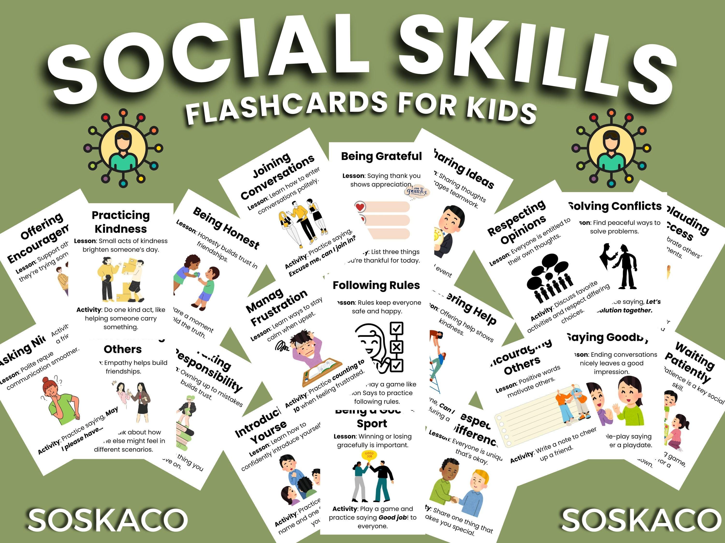 Social Skills Flashcards for Kids, Social Skills Game, Empathy, Sharing ...