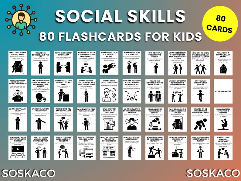 Social Skills Flashcards, Manners for Kids, Social Emotional, Respect ...