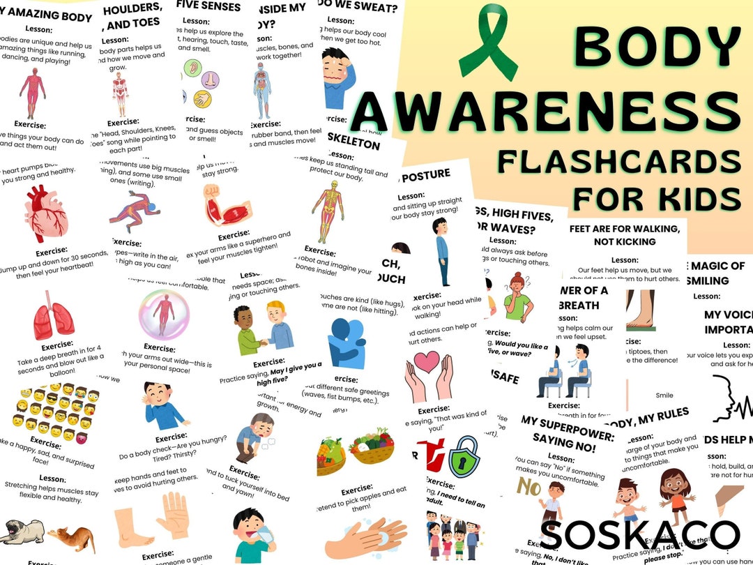 Body Awareness Flashcards for Kids, Fun Activities to Learn Body Parts ...