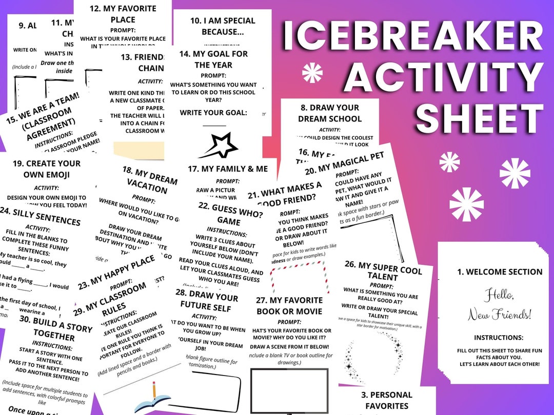 Icebreaker Activity Sheet for Kids: Classroom Games (printable PDF ...
