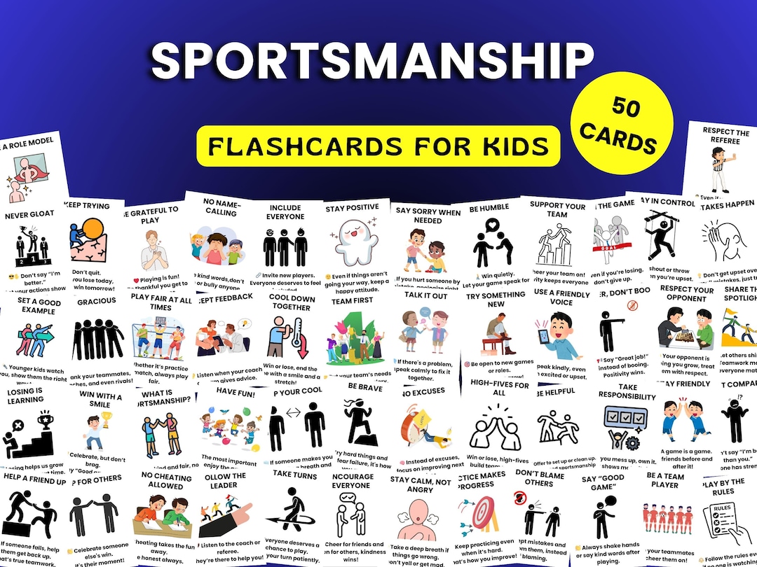 Sportsmanship Flashcards for Kids, Teach Kindness, Confidence Through ...