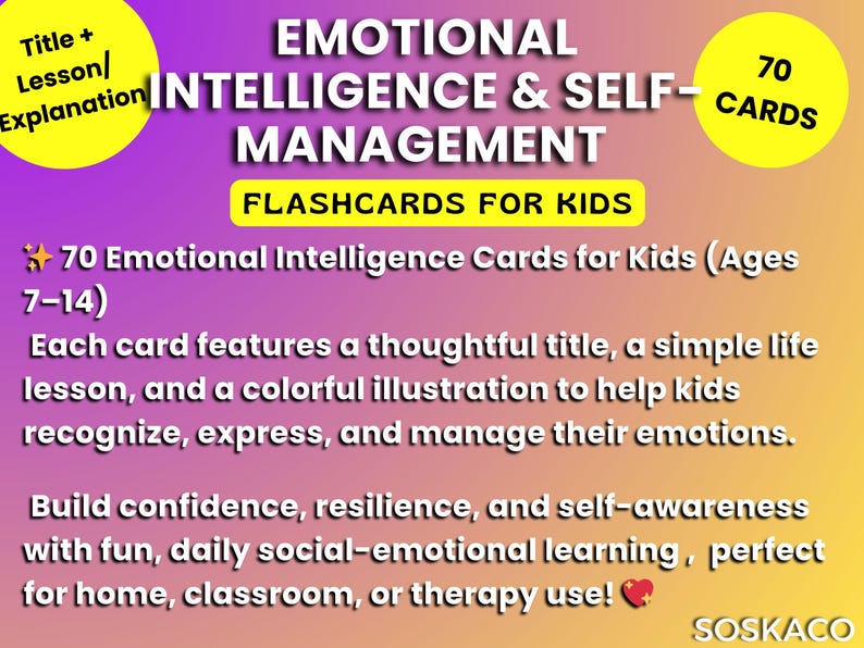 Emotional Intelligence Cards for Kids, SEL Flashcards for Self ...