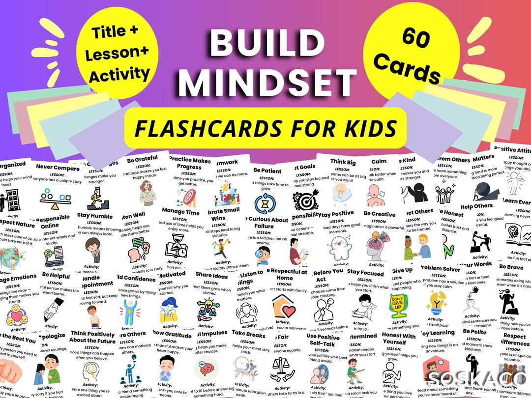 Build Mindset, Kids Flashcards, Positive Affirmation, Growth Mindset ...