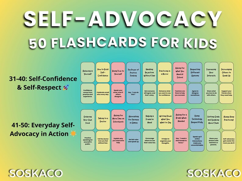 Self Advocacy Flashcards for Kids | Confidence, Communication Skills ...