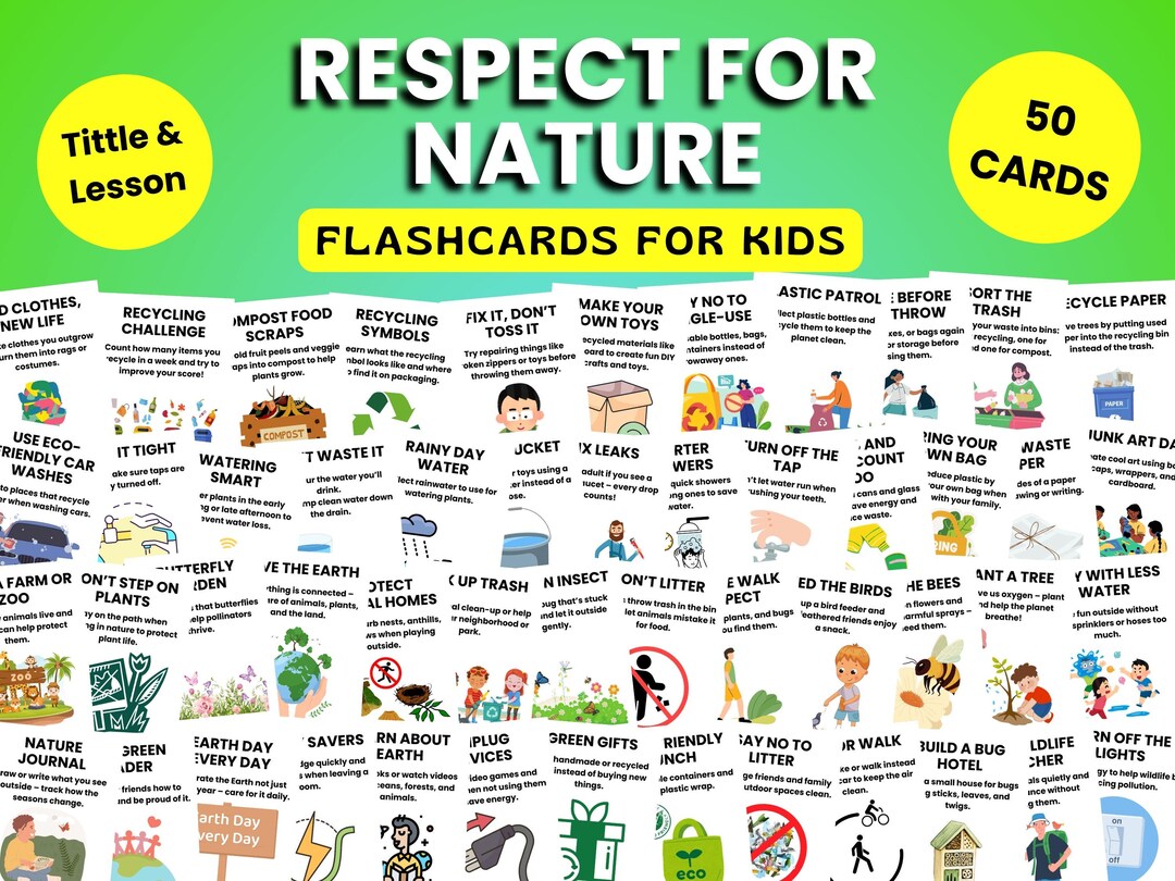 Respect Nature Flashcards for Kids, Teach Recycling, Water Saving ...