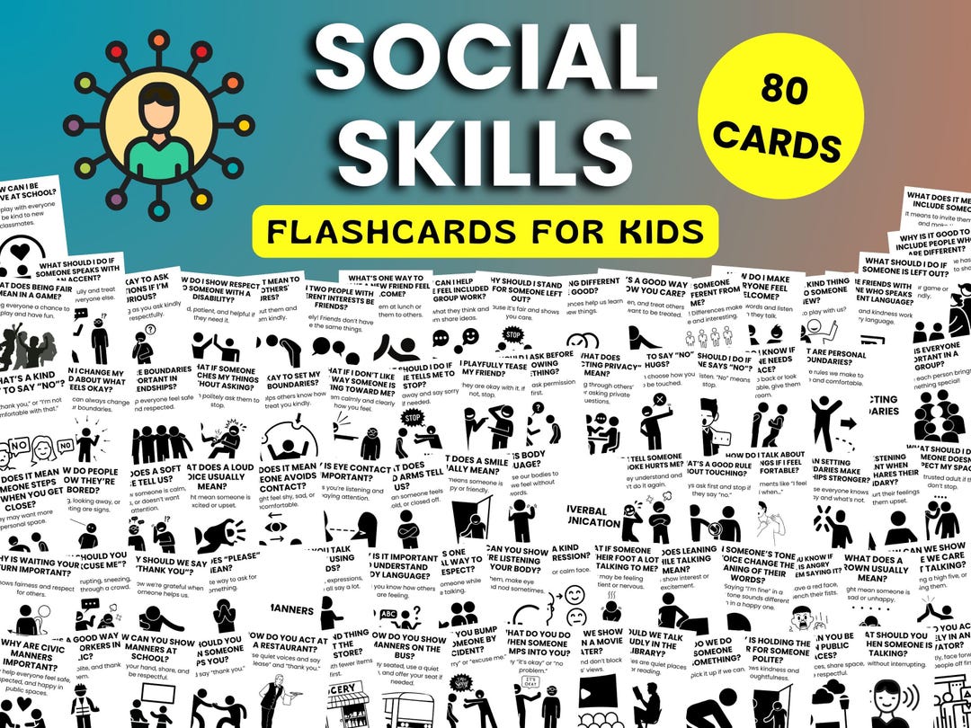Social Skills Flashcards for Kids, Teach Manners, Empathy Skills ...