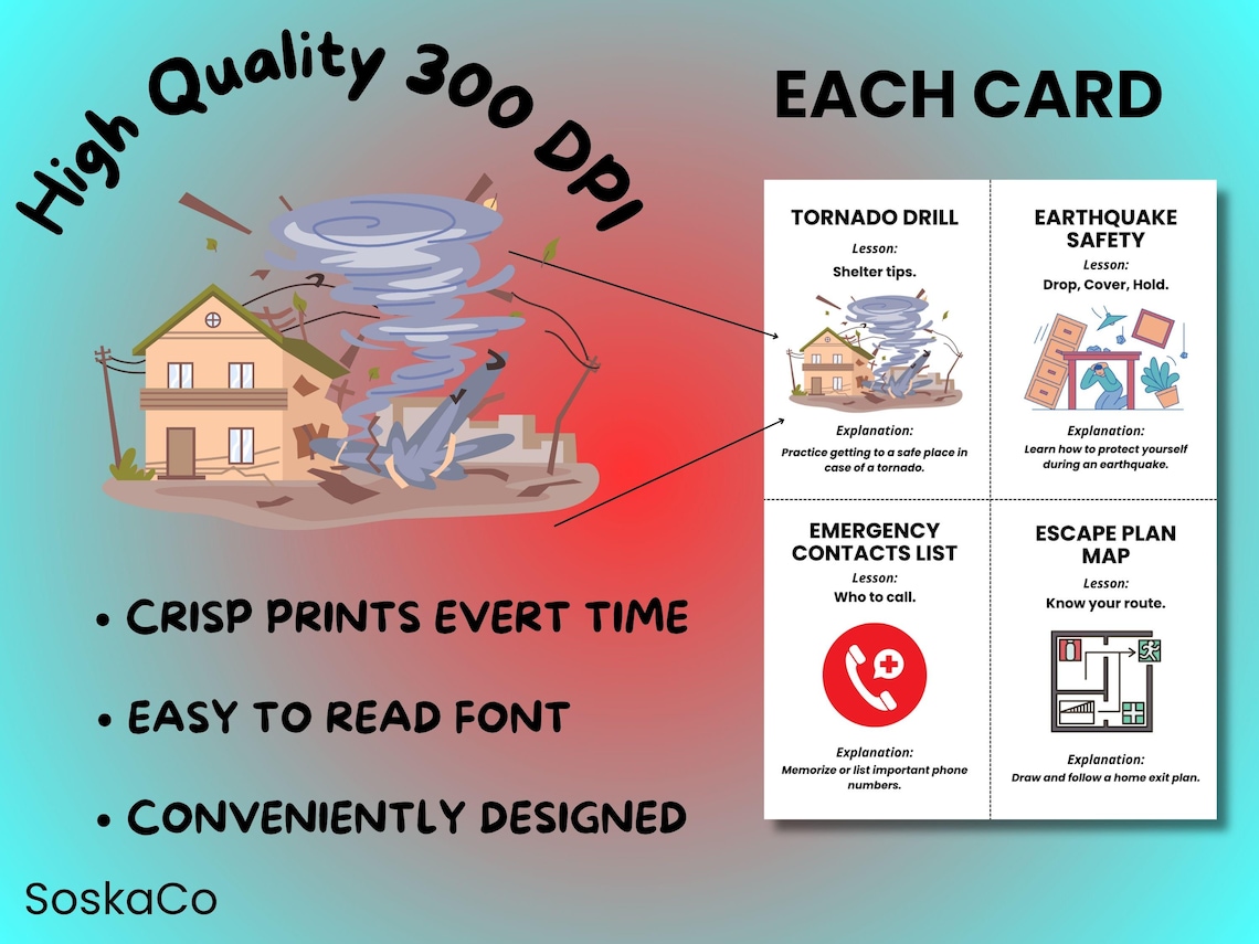 Emergency Preparedness Flashcards for Kids, First Aid, Homeschool ...