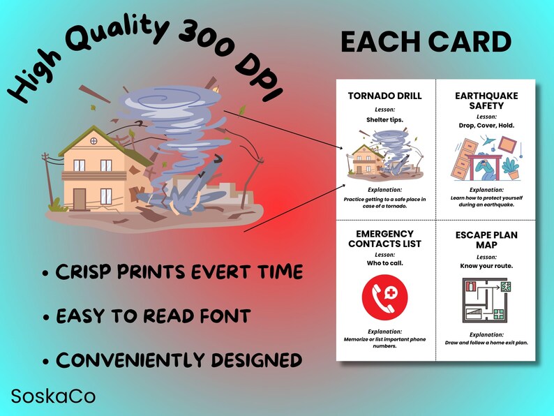 Emergency Preparedness Flashcards for Kids, First Aid, Homeschool ...