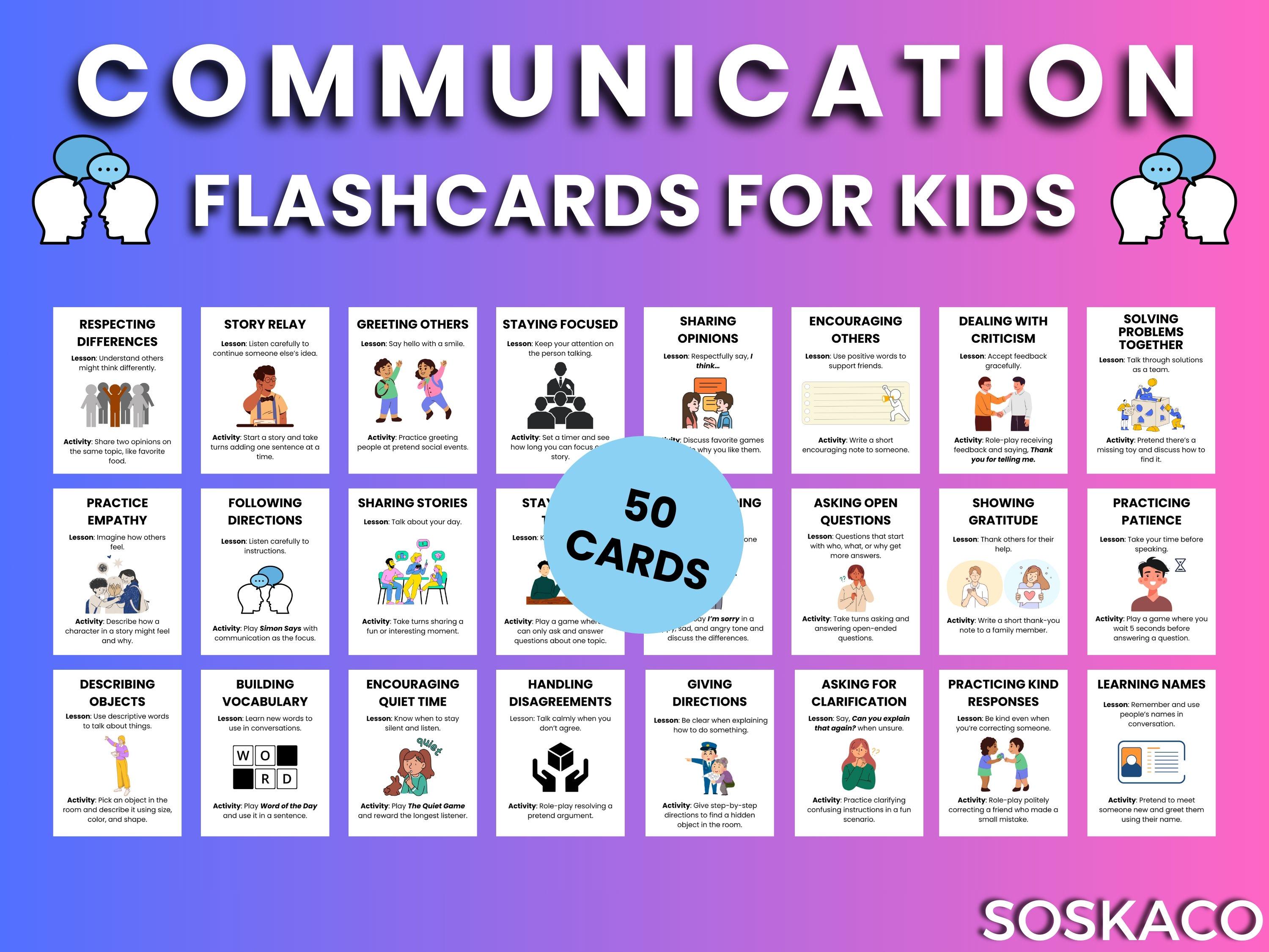 Communication Skills Flashcards for Kids, Interactive Activities to ...