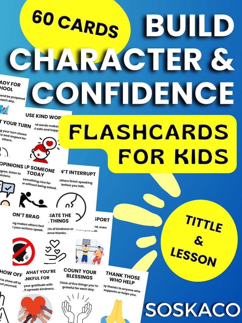 Build Character and Confidence Flashcards for Kids, Emotional ...