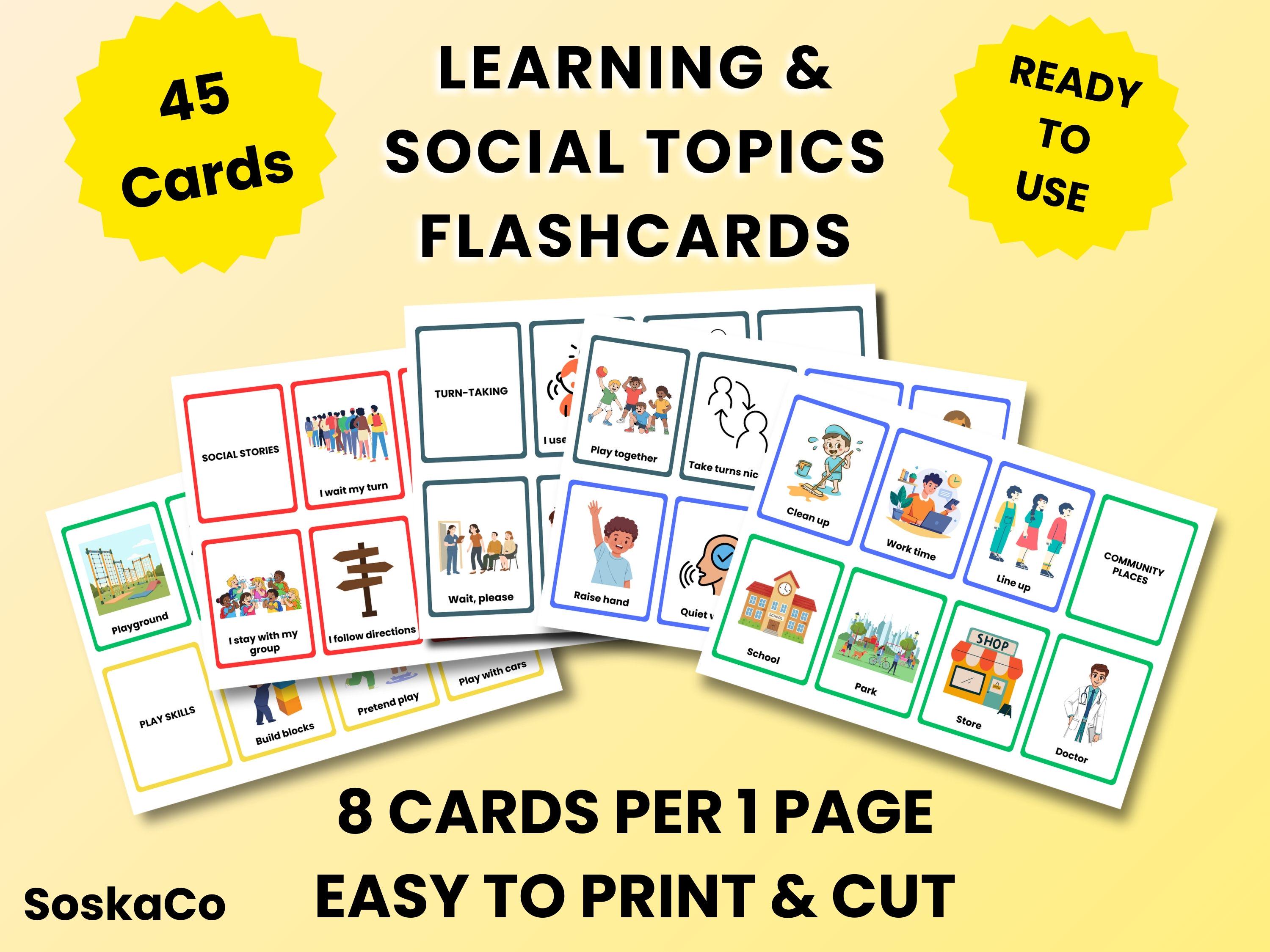 Learning & Social Skills Flashcards Autism, Social Stories Visual, Non ...