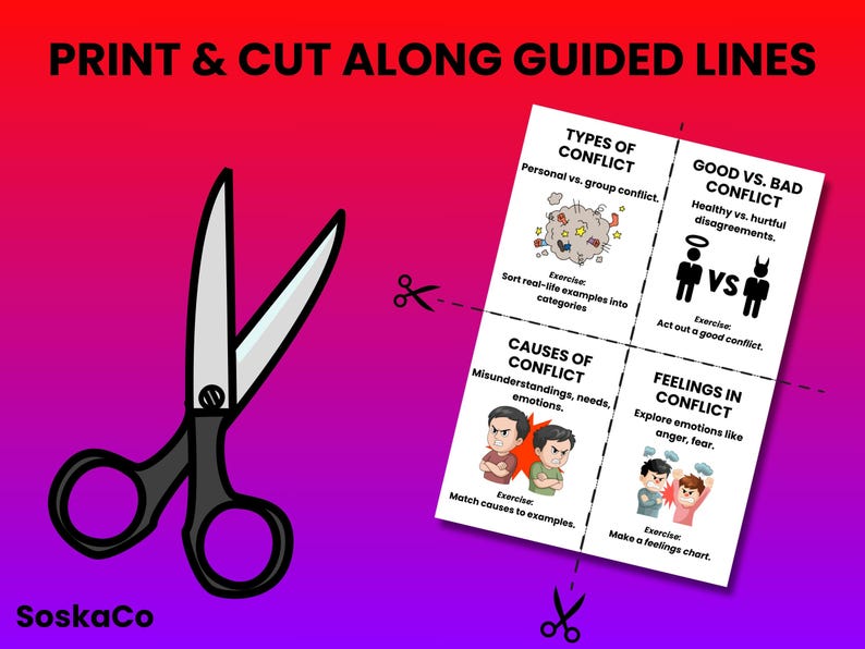 Conflict Resolution Flashcards for Kids, Problem Solving Worksheets ...