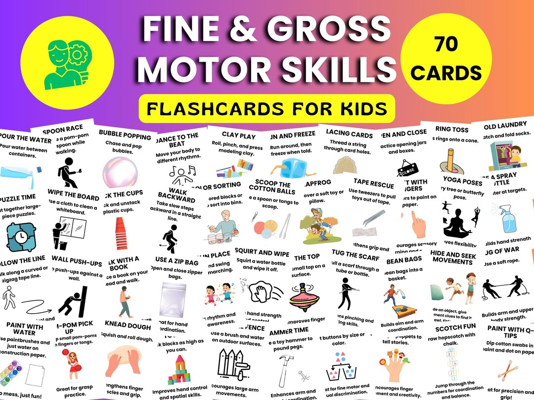 Fine and Gross Motor, Kids Flashcards Printable, Coordination Exercise ...