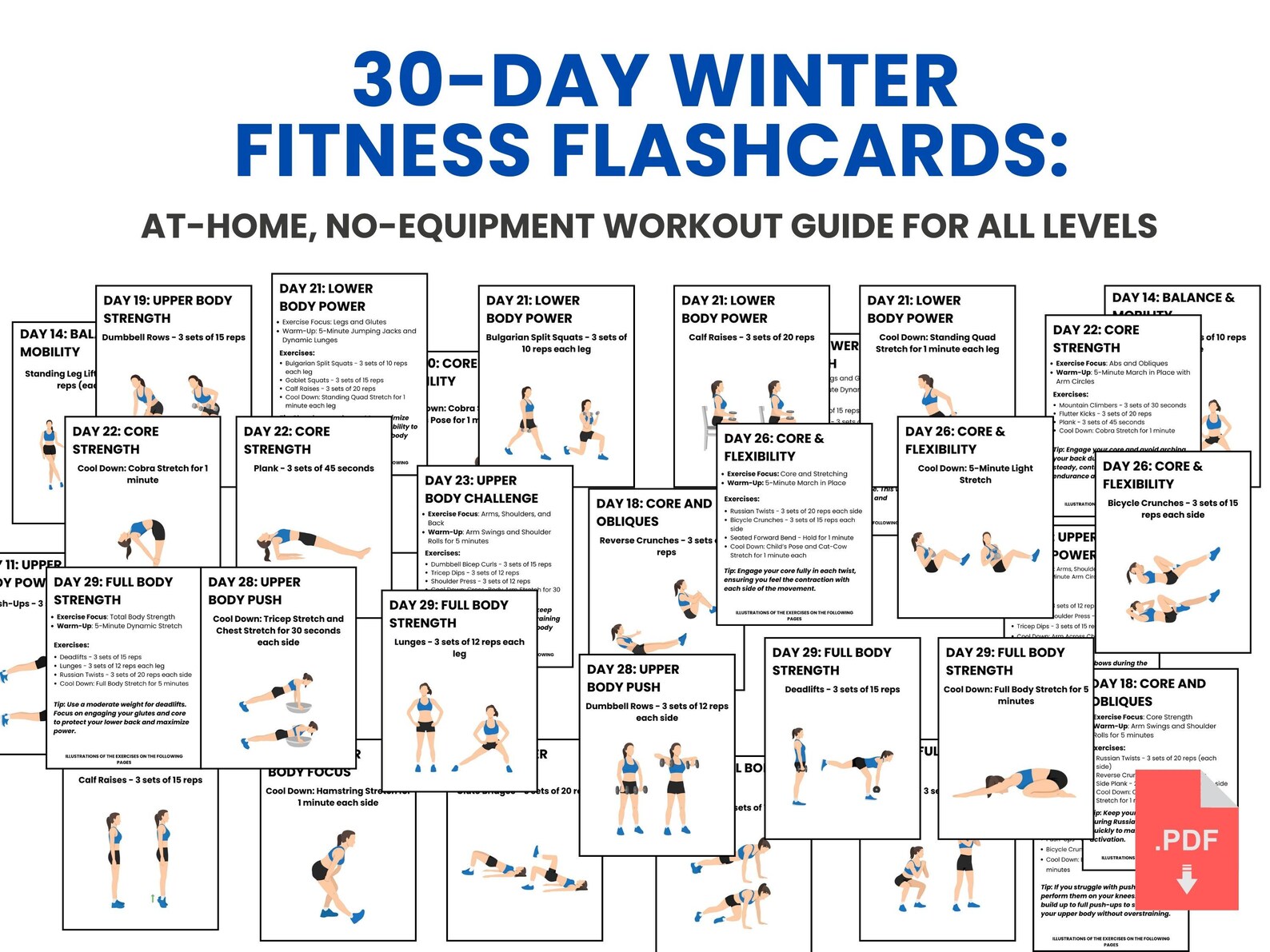 30-day Winter Home Workout Challenge Flashcards Printable PDF Indoor ...