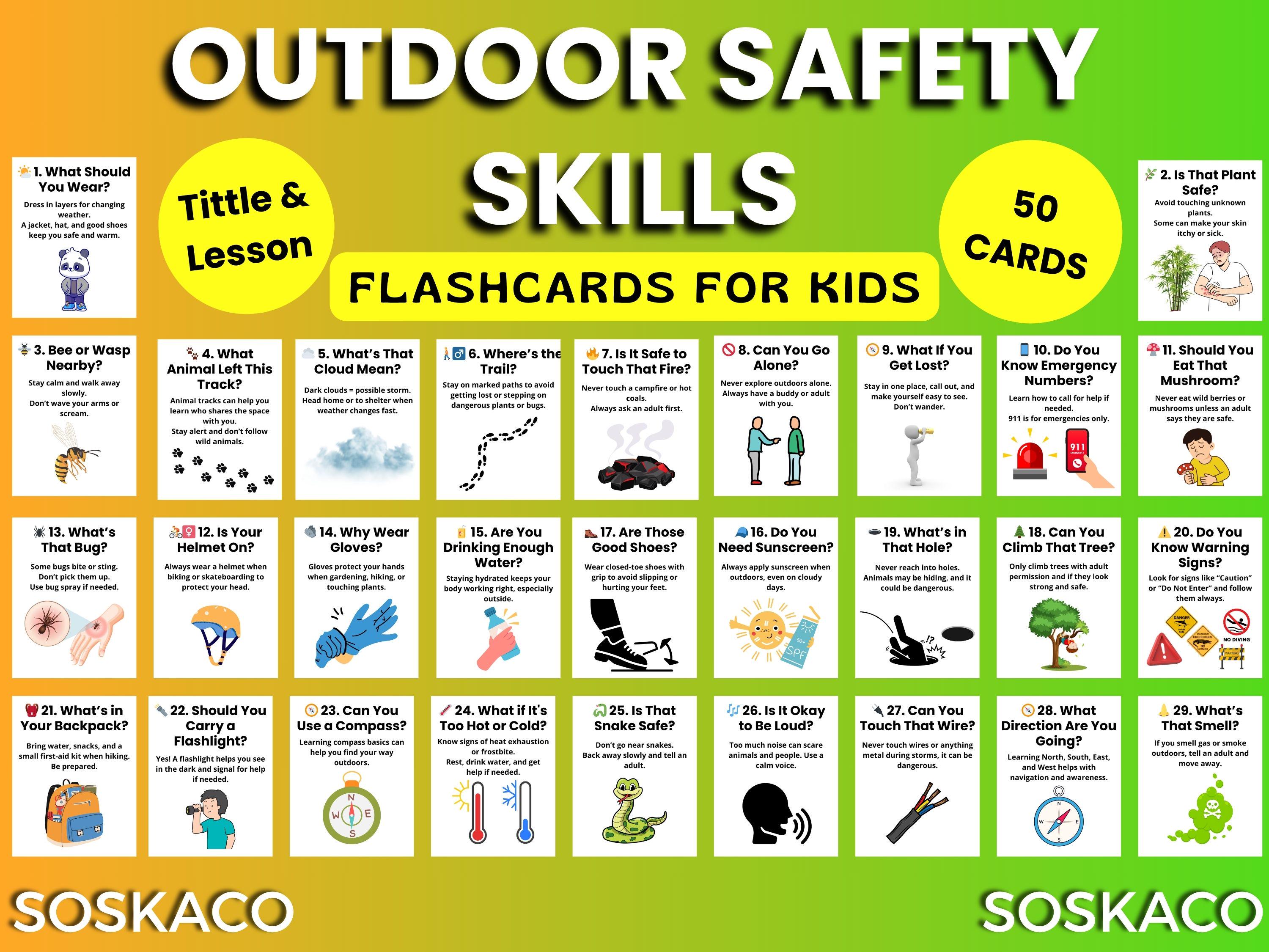 Outdoor Safety Flashcards for Kids, Learning to Teach Nature Weather ...