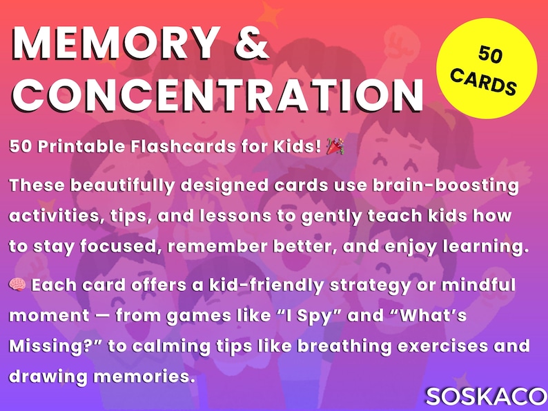 Memory Concentration Flashcards, Focus Cards for Kids, Fun Brain Games ...