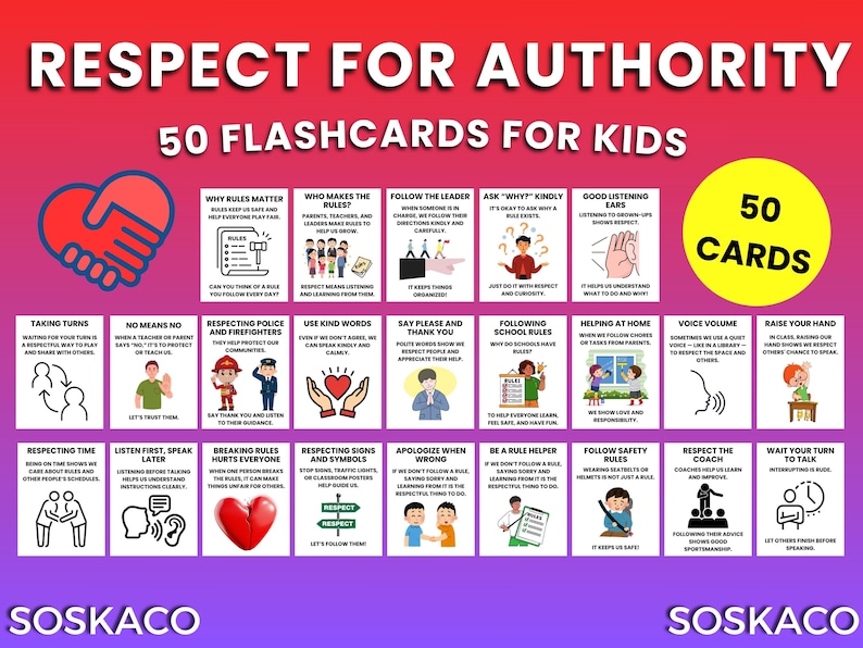 Respect for Authority Flashcards for Kids, Teach Rules, Good Behavior ...