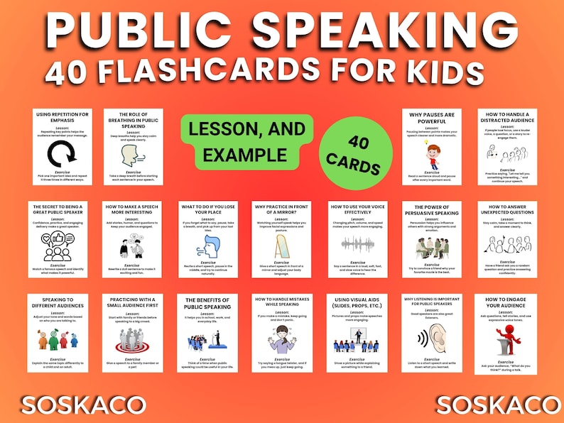 Public Speaking Flashcards for Kids, Speech Activities & Exercises ...