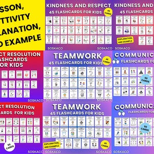 Social Skills Flashcards for Kids, Communication Teamwork Kindness ...