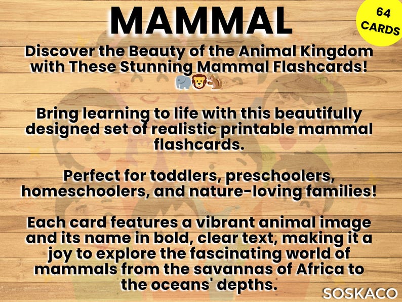 Printable Animal Flashcards for Kids – Realistic Mammal Learning Cards ...