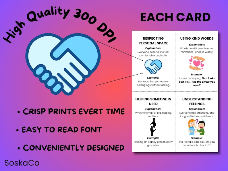 Kindness & Respect Flashcards for Kids, Social Skills Worksheet ...