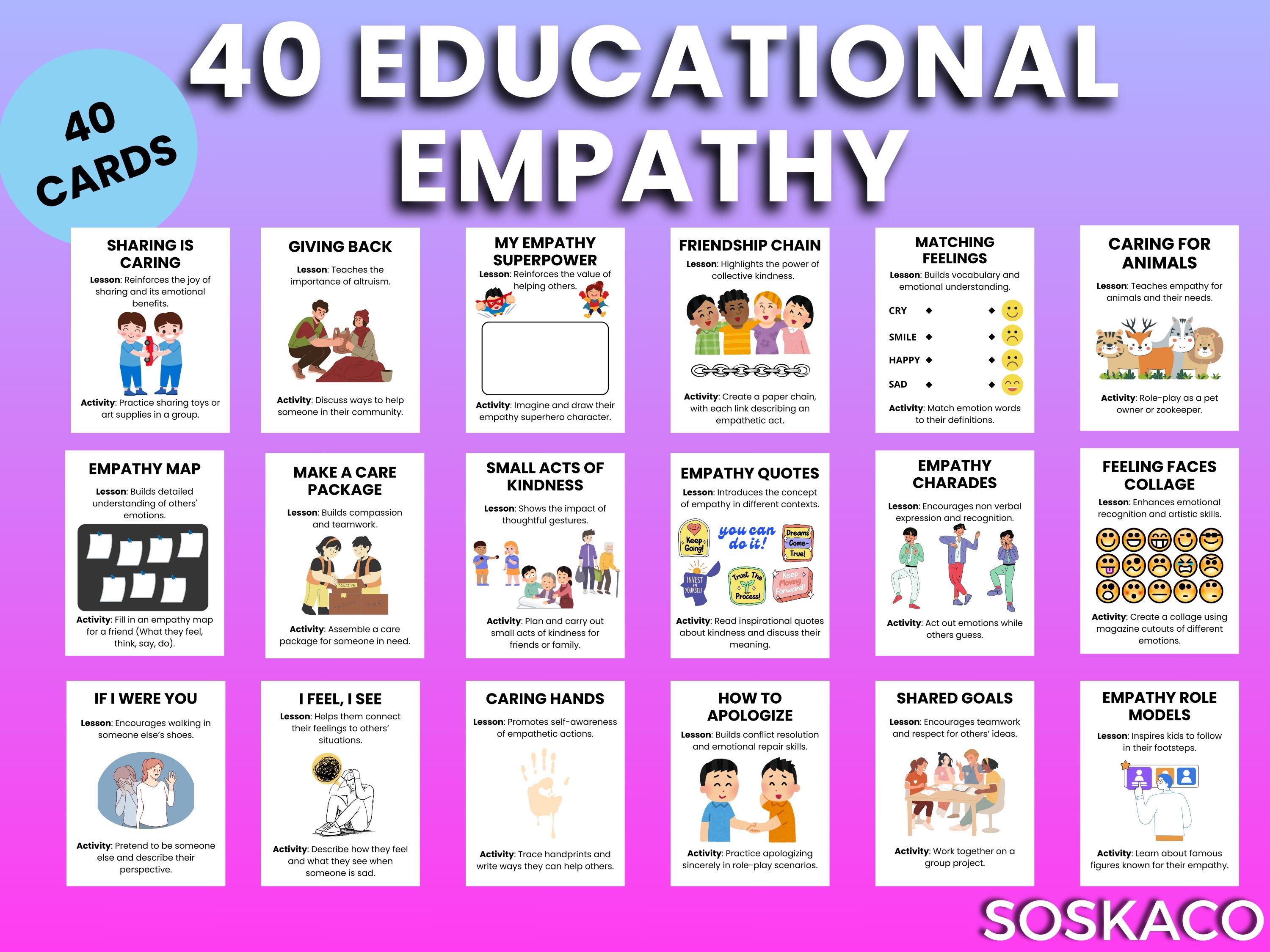 Empathy Flashcards for Kids, Teach Emotional Awareness, Respect Cards ...