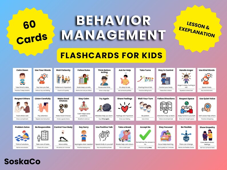 Behavior Management Tools, Flashcards for Kids, Emotional Regulation ...