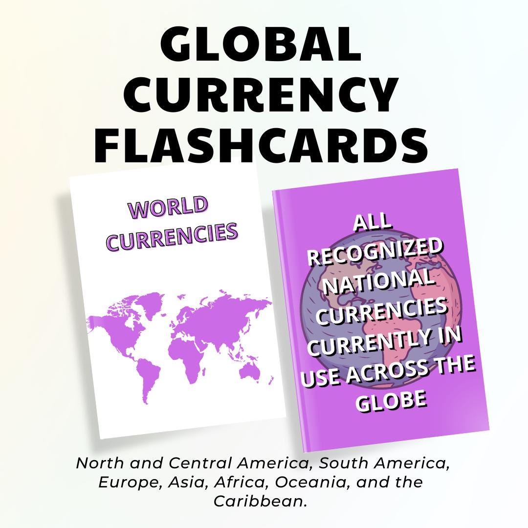 Global Currency Flashcards, Educational Flashcards Guide to World ...