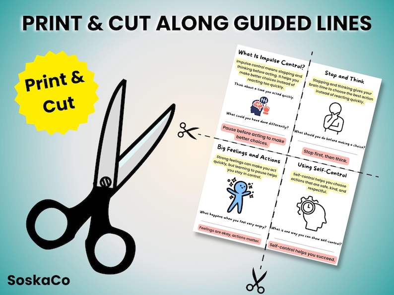 Impulse Control Worksheets for Kids, SEL Activities & Flashcards, Self ...