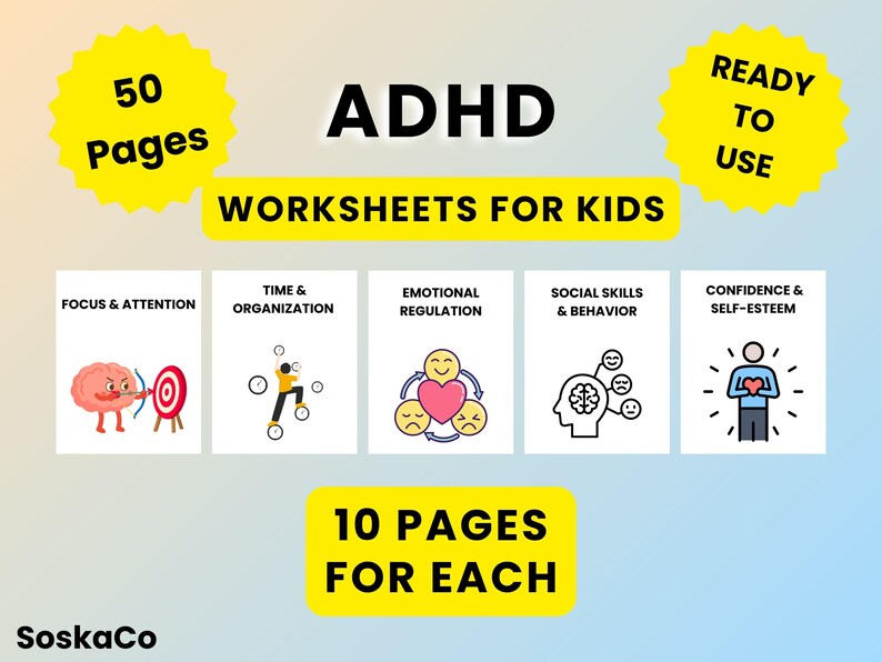 ADHD Worksheets for Kids, Focus Activities, Emotional Regulation ...