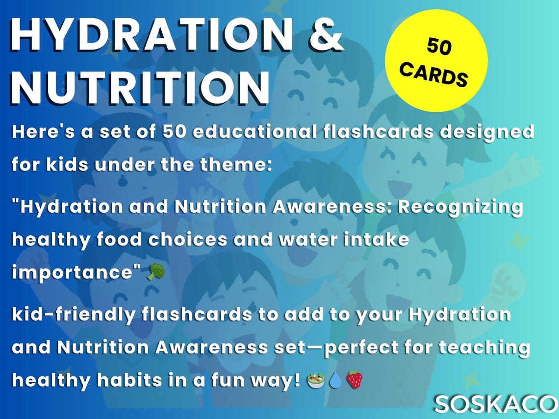Hydration & Nutrition Awareness, Flashcards for Kids, Healthy Habits ...