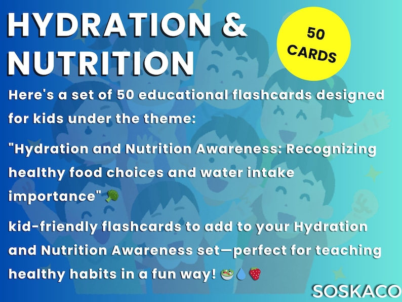 Hydration & Nutrition Awareness, Flashcards for Kids, Healthy Habits ...