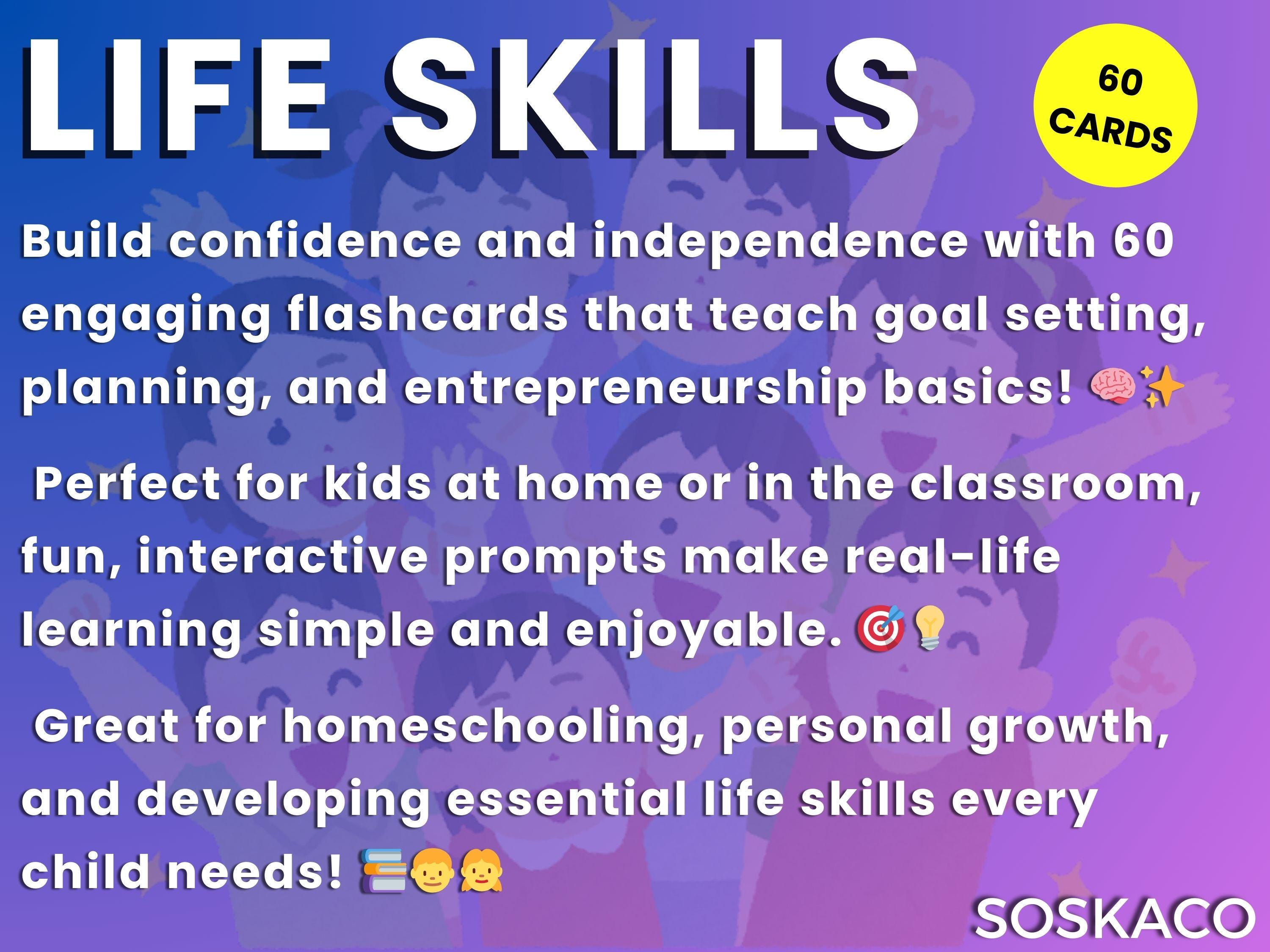 Life Skills Flashcards for Kids, Learning Entrepreneurship Activities ...