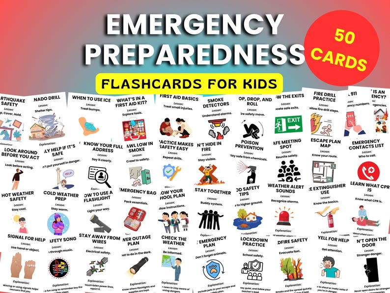 Emergency Preparedness Flashcards for Kids, Fun Safety Learning Cards ...