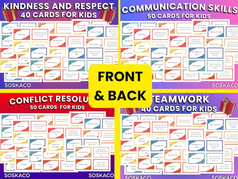 Social Skills Flashcards for Kids, Communication, Teamwork, Kindness ...