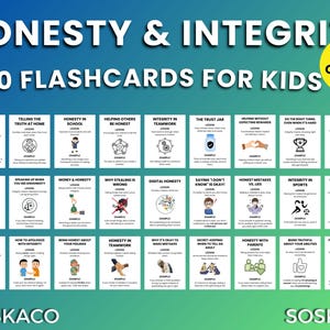 Honesty and Integrity Flashcards for Kids, Truthfulness, Responsibility ...