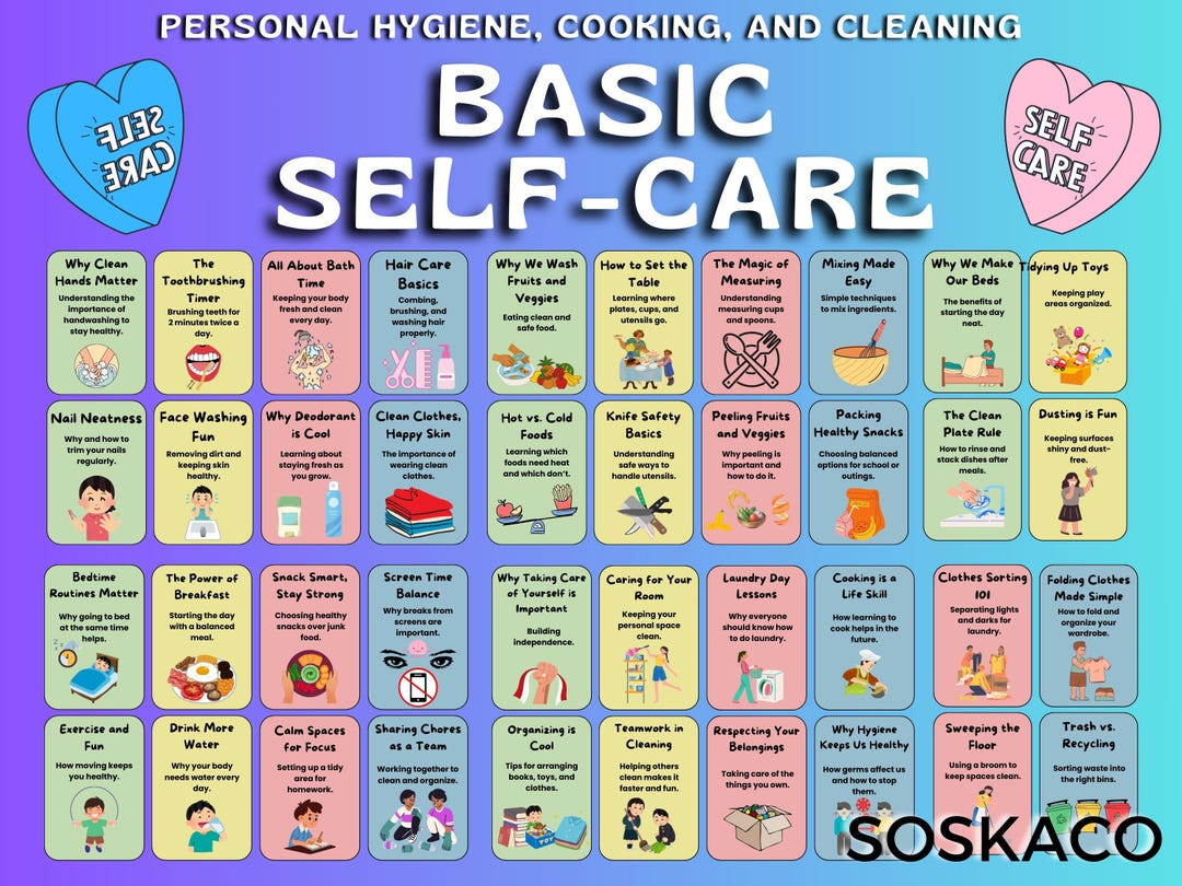 Self Care Flashcards for Kids, Fun Lessons on Hygiene, Cooking ...