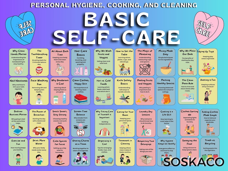 Self Care Flashcards for Kids, Hygiene Cooking Cleaning, Healthy Habits ...