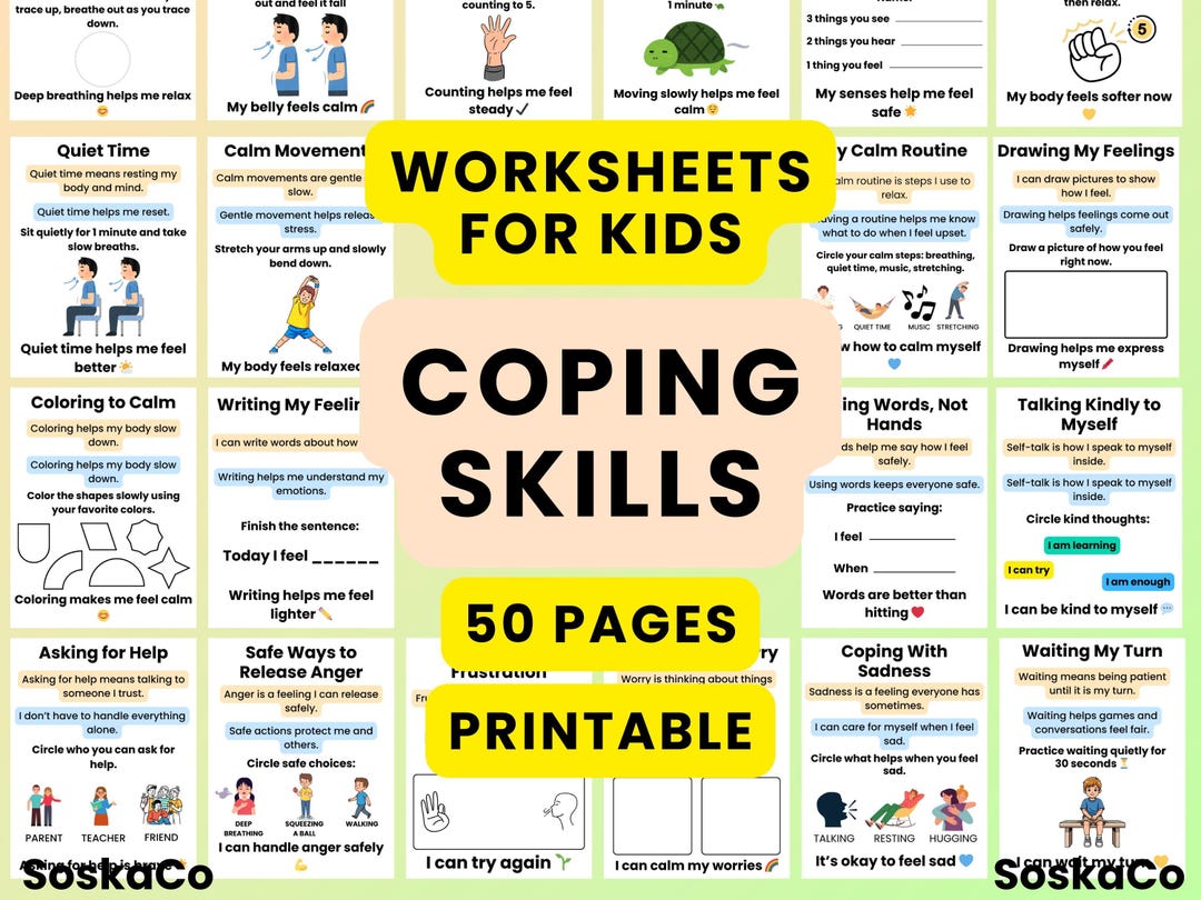 Coping Skills Worksheets for Kids, Social Learning Workbook for Calm ...
