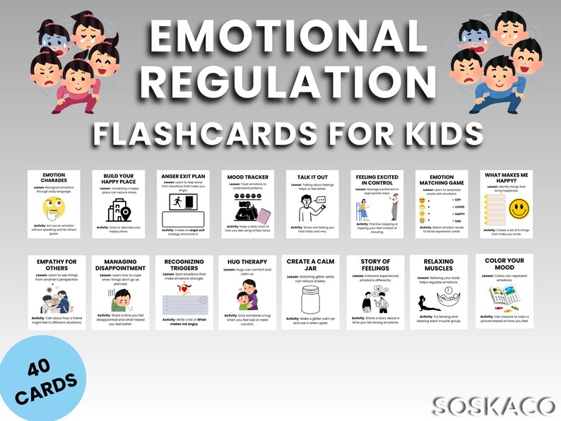 Emotional Regulation Flashcards for Kids, Social Emotional Feelings ...