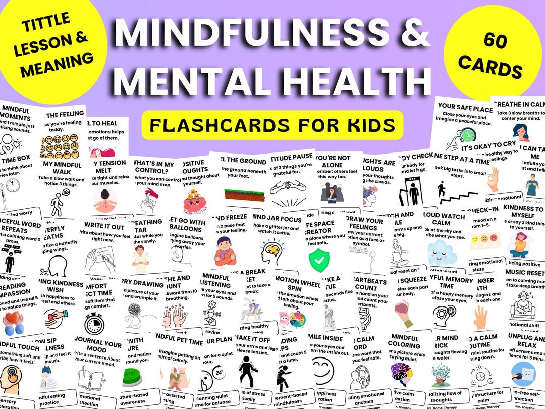 Mindfulness and Mental Health Flashcards for Kids, Self Care Printable ...